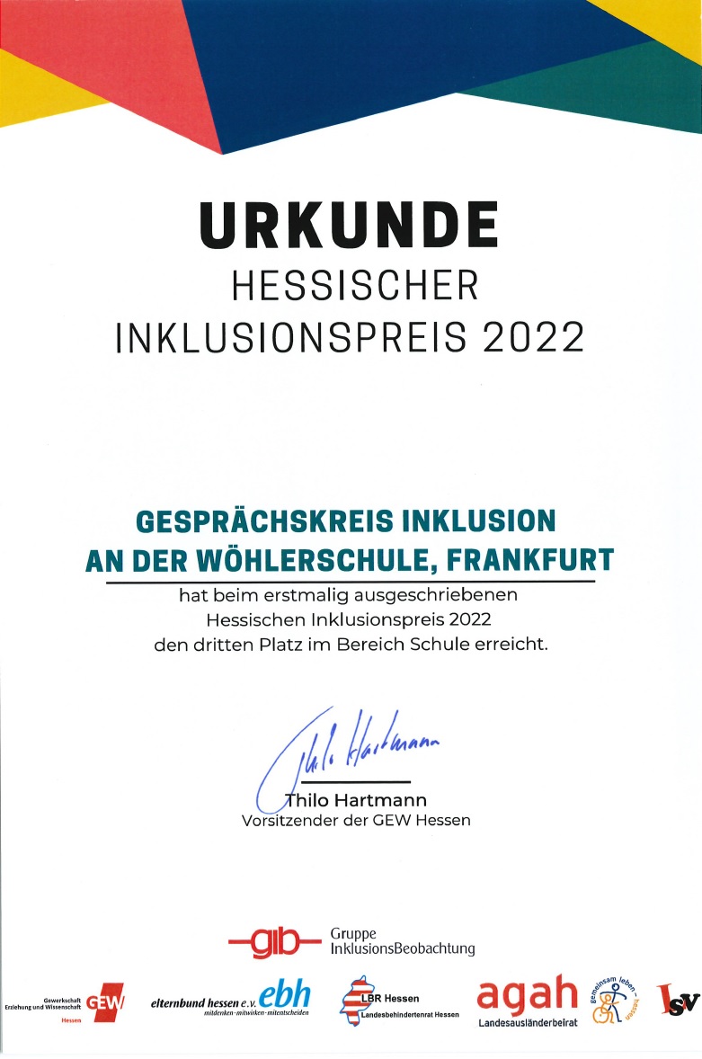 Wöhlerschule erhält Hessischen Inklusionspreis – Wöhlerschule